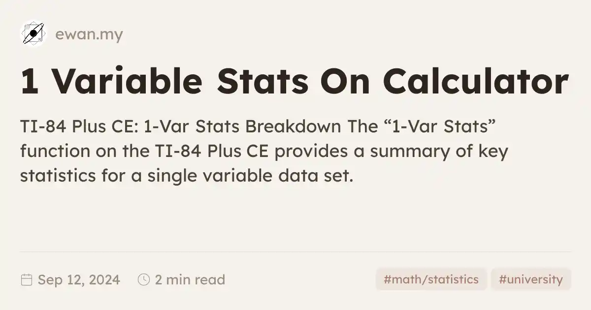 1 Variable Stats On Calculator